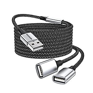USB Extension Cable,USB Splitter USB A Male to 2 Female Extension Cord Durable USB Splitter Cable Nylon Braided Fast Data Transfer Compatible with Printer, USB Keyboard, Flash Drive,Playstation