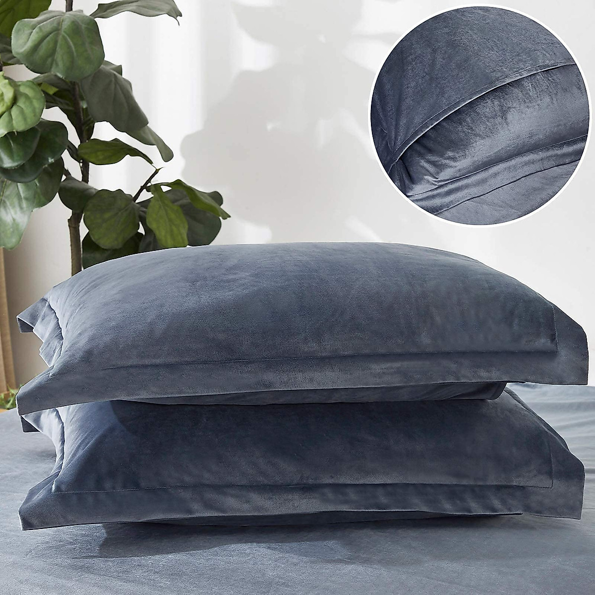 David's Home Velvet Duvet Cover Set King, Soft and Luxurious Flannel Comforter Cover 3PCS with Corner Ties, Button Closure, 106” x 92”, Greyish Blue, No Insert