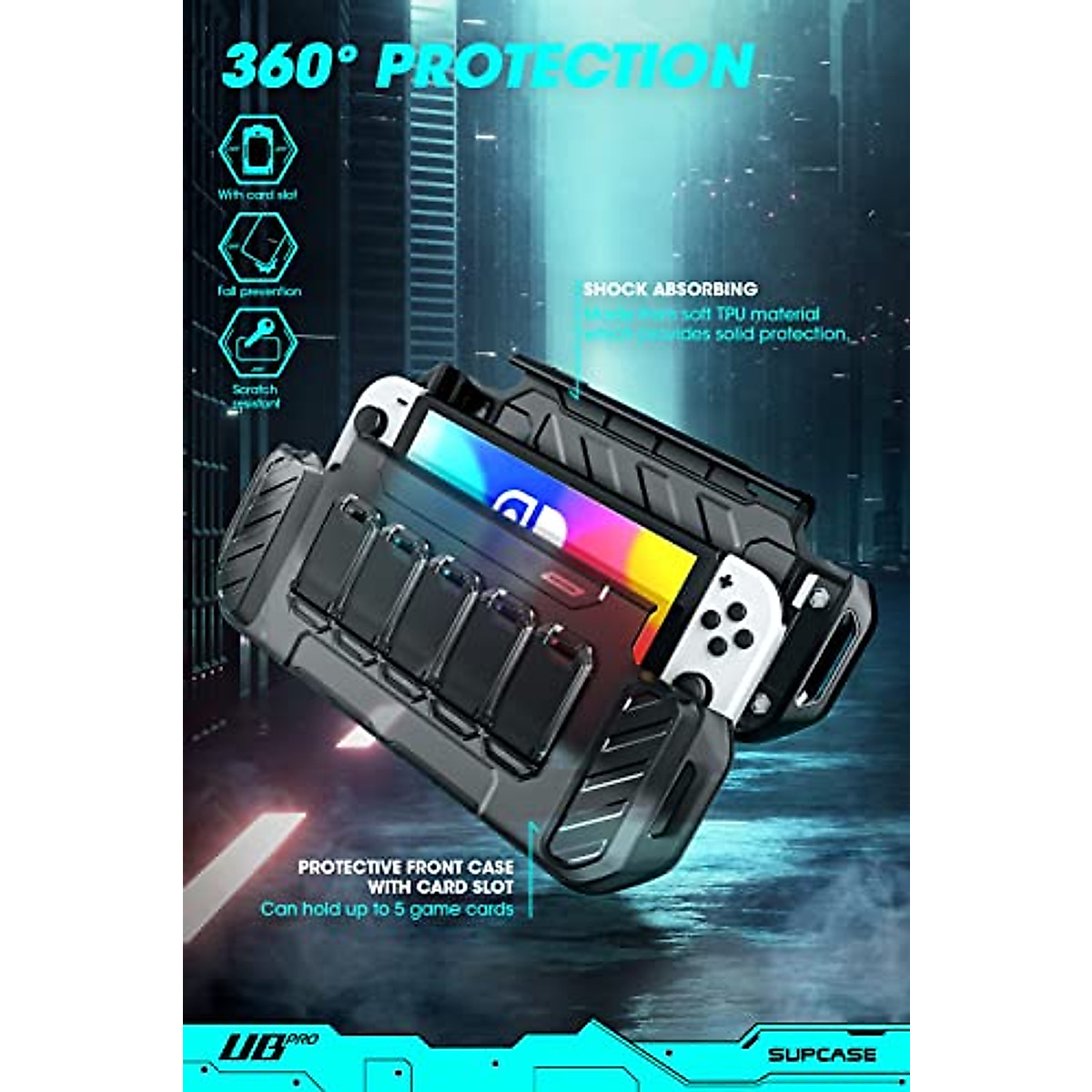 SUPCASE Unicorn Beetle Forma Series Case for Nintendo Switch OLED Model (2021), Rugged Slim Protective Case with Dustproof Front Cover & 5 Game Card Storage Slots (Black)