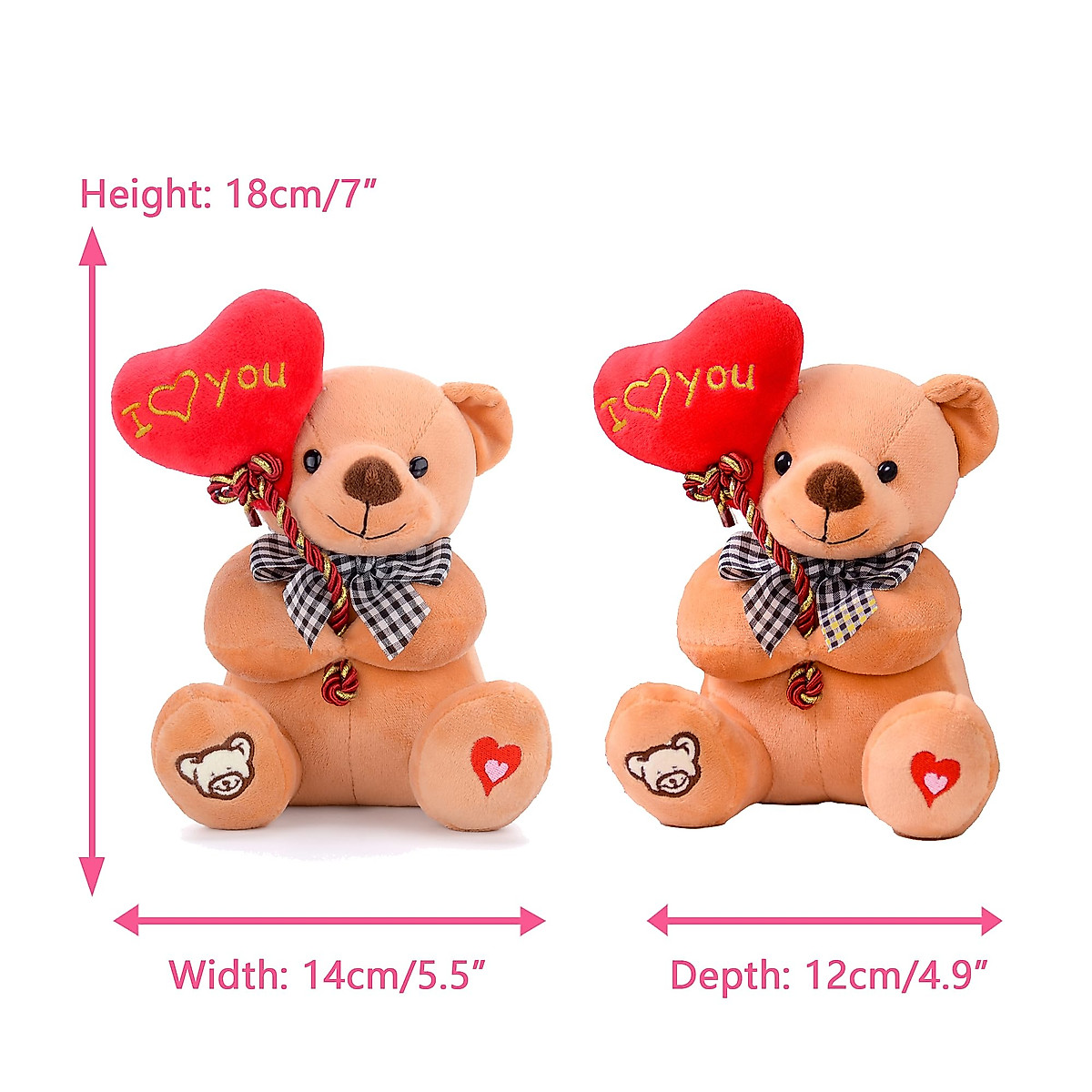 Gloveleya for Mom Plush Teddy Bear Holding Balloon Heart I Love You Lover's Gifts Brown 7"