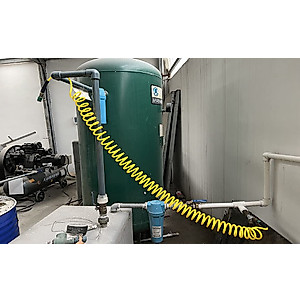 SANFU (PU) Polyurethane Recoil Air Hose 1/4”ID x 50ft with Bend Restrictor,1/4” Industrial Steel Quick Coupler and Plug, Yellow(50’)