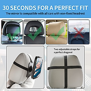 SZJHKJ Baby Car Mirror, Safety Car Seat Mirror for Infants, Wide Crystal Clear View, No Assembly Required, Adjustable, Crash Tested and Anti-Fall Double Seat Belt