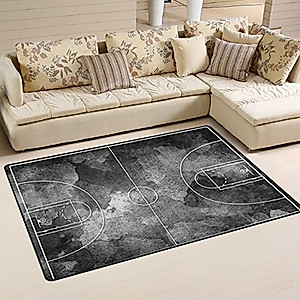 Yochoice Non-Slip Area Rugs Home Decor, Vintage Grunge Black Basketball Court Floor Mat Living Room Bedroom Carpets Doormats 60 x 39 inches