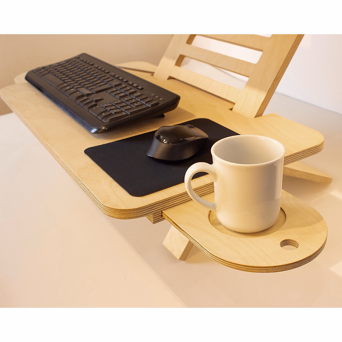 WOODCHES Adjustable Jumbo Wood Laptop Stand, Standing Desk Converter, Workstation Deskstand, Handmade Birch Plywood Tabletop, Home Office