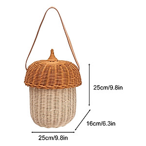 Zerodis Rattan Storage Basket Bag, Hand Woven Decorative Kids Rattan Storage Basket Waterproof Acorn Shaped Exquisite Interesting Photography Props for Outdoor (Large Handbag)