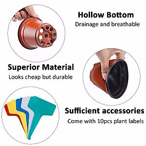 Gardenvy Plant Nursery Pots with Humidity Dome, Reusable Seed Starter Pots with Drainage Holes, Soft Transparent Plastic Gardening Cups for Seedling, 10pcs Plant Labels, 30 Sets