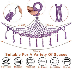 KOHUIJOO Stuffed Animal Net or Hammock Macrame Toy Hammock for Stuffed Animals With Lights Plush Toy Storage Hammock Corner Hanging Mesh Net Boho Nursery Organizer for Kidroom Playroom Purple