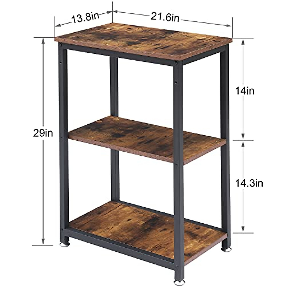 VECELO Tall End Side Tables Set of 2, 30" Height Nightstand with 3-Tier Storage Shelf for Living Room Bedroom Office Hallway Study, 2, Dark Brown/2pcs