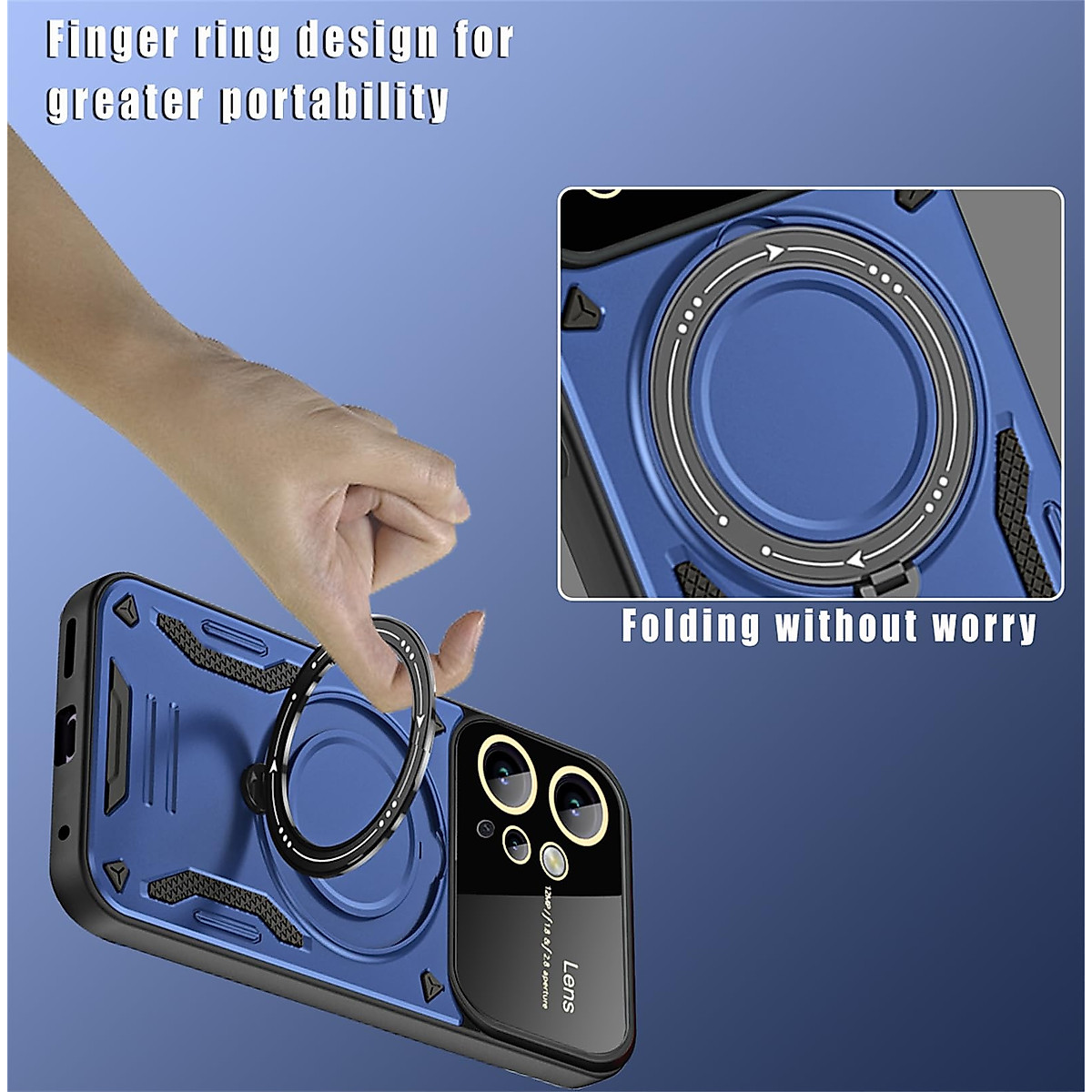 Ephoou Case for Xiaomi Redmi Note 12 4G with Ring Kickstand, Lens All-Inclusive Protection New Large Window Shockproof Anti-Scratch Armor Cover Case for Xiaomi Redmi Note 12 4G YD-Black