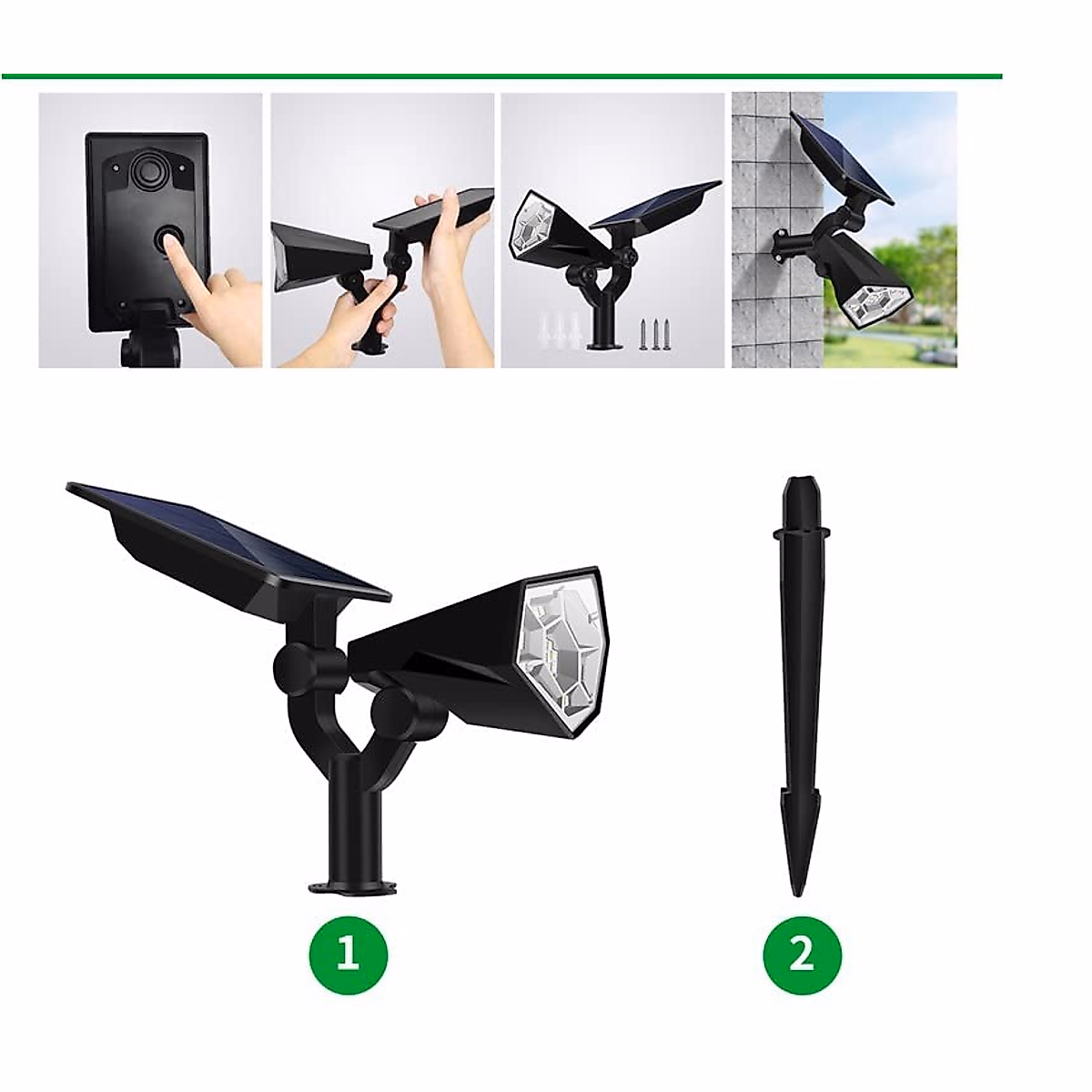 AB-1 2 Pack Solar Landscape Spot Lights Outdoor, Color Adjustable from White Light to Warm Light,2-in-1 4 Modes Waterproof Solar Powered Lights for Yard Garden Patio Driveway Pool