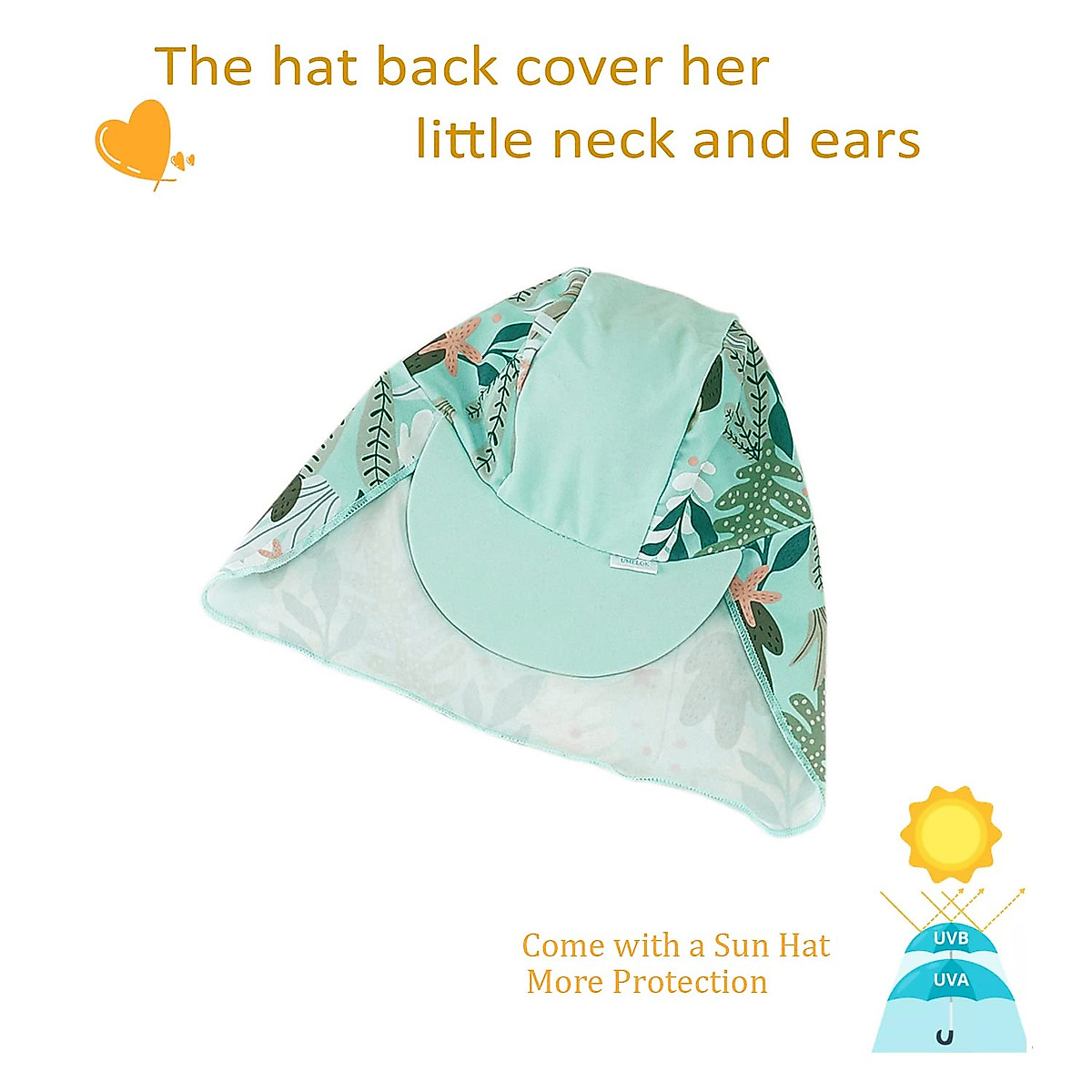 Baby Girls Swimsuit UPF 50+ Sun Protection One Piece Bathing Suits with Hat (Green Tropical plants, 3-6 months)