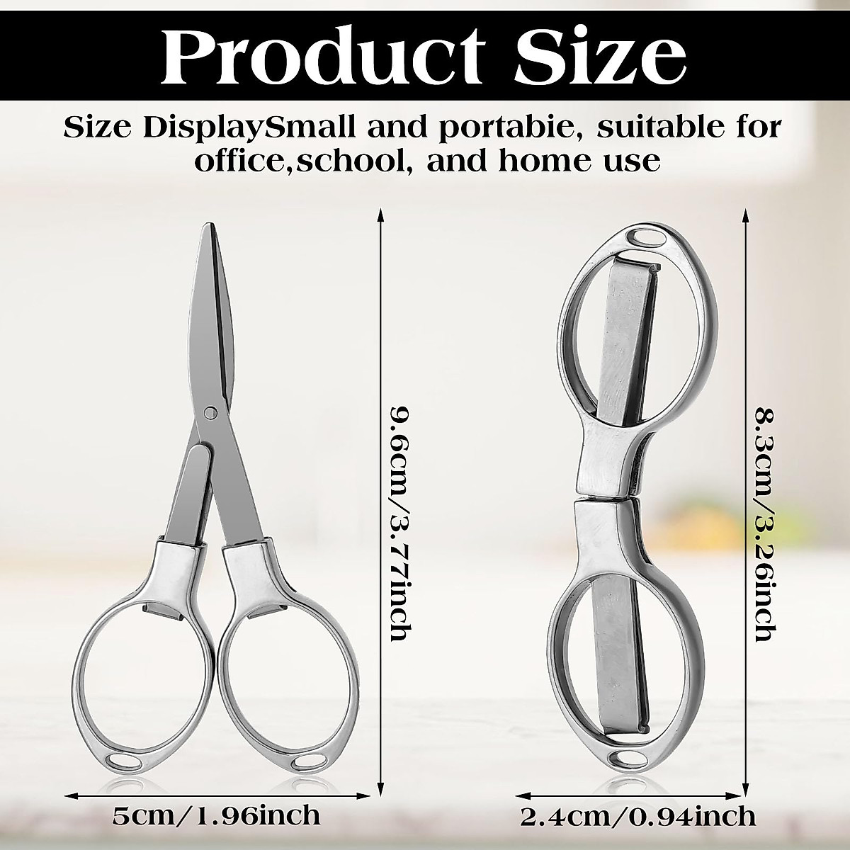 2Pcs Folding Scissors Stainless Steel Mini Scissors 8.3x 2.4cm Safe Portable Small Scissors for Sewing Paper Cutting