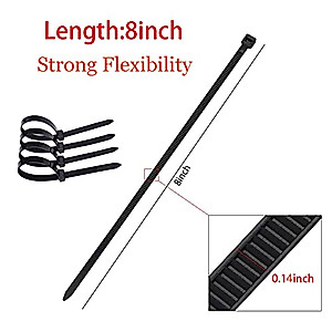 Black Zip Ties 8 Inch Heavy Duty, Plastic Ties Small Zipties Cable Tie Wraps, Multi-Purpose Cable Management Ties, Self-Locking Ziptie for Office and Home(Can bear 40lb) 100pcs