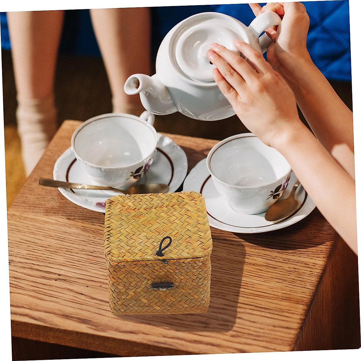 Luxshiny Wicker Shelf Baskets Bin with Lid Handwoven Seagrass Basket Storage Bins Cubes Household Basket Boxes for Shelf Closet Wardrobe Home Organizer