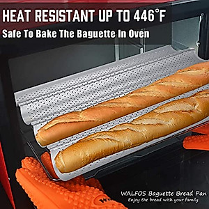 WALFOS 2PCS French Baguette Bread Pan ，with Professional Proofing Cloth, 15"X 13" Non-stick french bread pan, 4 Wave Loaves Loaf baguette pan for baking Toast Perforated Bakers Molding