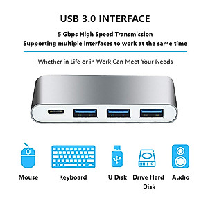 USB C hub HDMI Adapter, 4 in 1 Type C hub, 100W Power Supply, USB3.0 * 3+Type-C Interface, Suitable for MacBook Air, MacBook Pro, XPS, etc.
