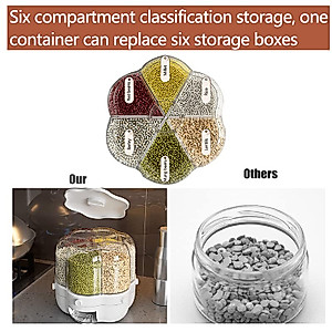 MIGHTYDUTY 6 Grid Rotating Food Dispenser Cereal Containers Storage Dispenser 360° Rotatable 15 lb Grain Storage Household Kitchen Storage Container for Rice, Beans, Grains Plum Type White