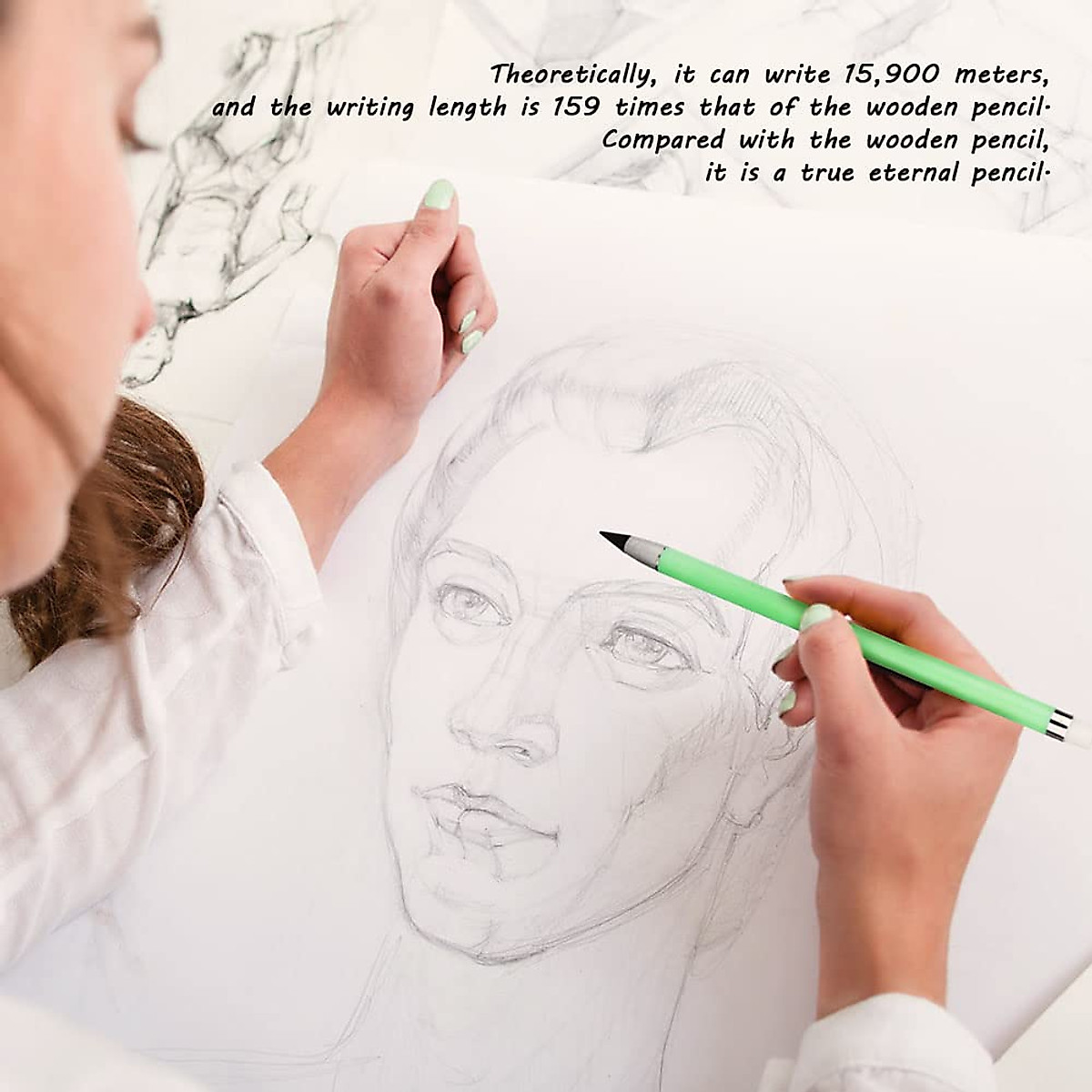 HOTUT Inkless Pencil, 7PCS Forever Infinity Pencils with 7 Eraser Reusable Inkless Everlasting Pencil with 7 Replaceable Nibs for Writing Drawing Students Office School Supplies