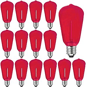 Red ST38 Replacement LED Bulb Red 1W Shatterproof C7/E12 Candelabra Base ST38 Filament Bulb Red Plastic LED Indoor Outdoor String Light Replacement Bulbs for Wedding Party Home, Red (15 Pack)