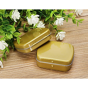 Mini Skater 4PCS Metal Hinged Tin Box Rectangular Empty Small Hinged Tins Containers Storage Case for Pills Candies and Bead Earring Necklace Bracelet Jewelry Craft, Golden
