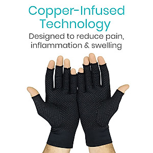 Vive Fingerless Arthritis Gloves for Men & Women Made w/Copper Infused Fabric - Therapeutic Compression for Swelling, Carpal Tunnel, Tendonitis, Edema, & Finger Pain - Comfortable Non-Slip (Medium)