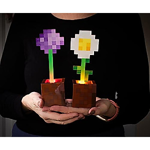 Minecraft Daisy and Allium Flower Pot Mood Lights, Set of 2 | Nightstand Table Lamp with LED Light for Bedroom, Desk, Living Room | Home Decor Room Essentials | Video Game Gifts And Collectibles