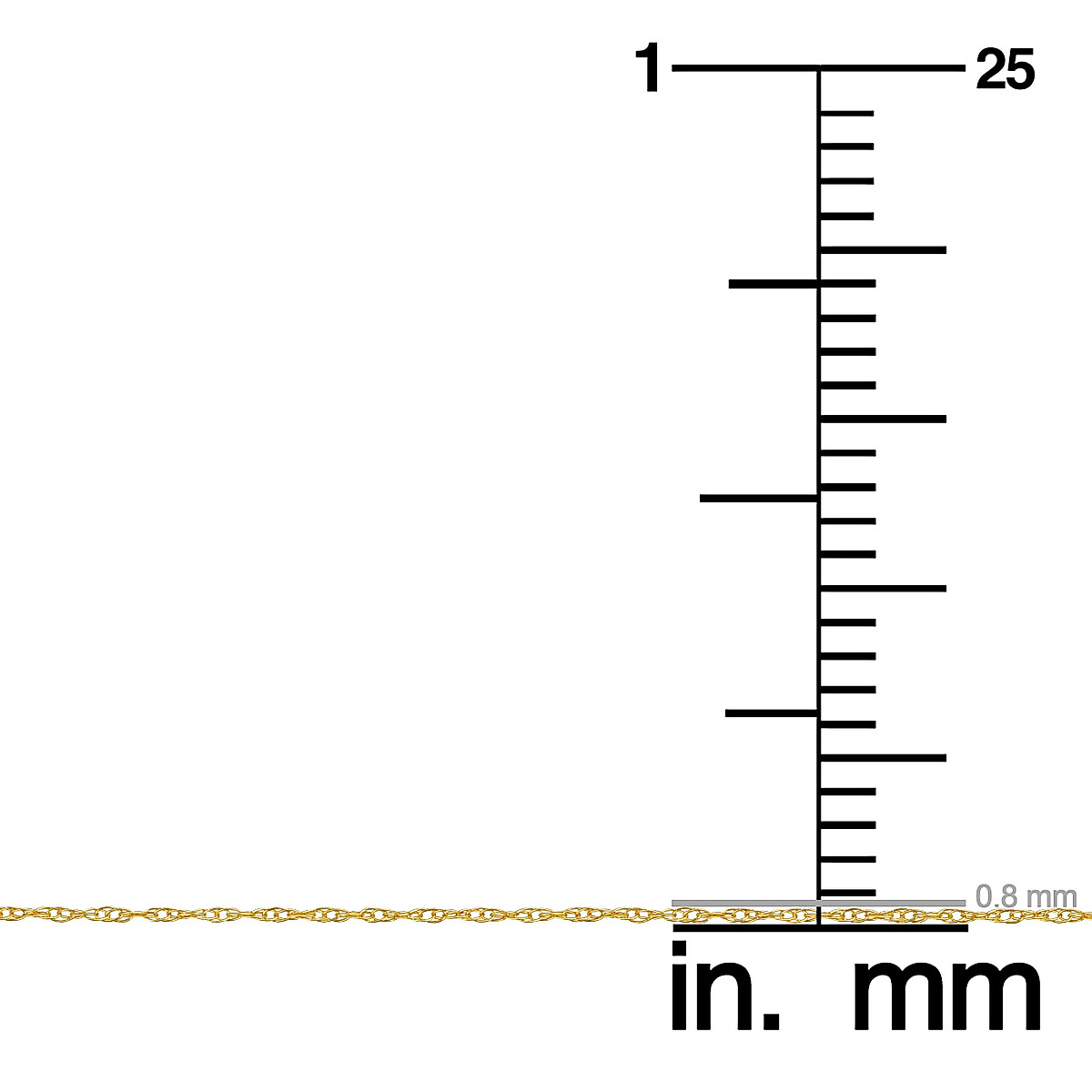 Kooljewelry 14k Yellow Gold Rope Chain Pendant Necklace (0.8 mm, 18 inch)