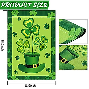 Tatuo Happy St. Patrick's Day Garden Flag Double Sided Holiday Yard Flag Shamrocks Green Hat Decorative Garden Flag Burlap Yard Winter Flag for Garden and Home Decorations (12.5 x 18 Inch)