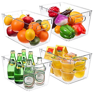 Moretoes 4 Pack Clear Plastic Storage Bins, Kitchen Organization Cabinet Fridge Organizer, Pantry Organization and Storage Bins