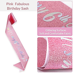 Llivseet 6th Pink Birthday Decorations Girl Includes Birthday Sash and Tiara Crown for Girls,Number Balloon & Candle,Birthday Cake Topper, 6 Year Old Girl Birthday Gifts Ideas Party Favor Supplies