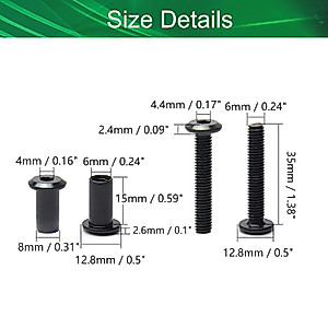 Yinpecly 10Pcs Screw Post Fit for 5/16"(8mm) Hole Dia, Male M6x35mm Belt Buckle Binding Bolts for Scrapbook Photo Albums Binding and Leather Saddles Purses Belt Repair, Carbon Steel Black Tone