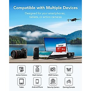 Lexar E-Series 32GB Micro SD Card, microSDHC UHS-I Flash Memory Card with Adapter, 100MB/s, C10, U1, A1, V10, Full HD, High Speed TF Card