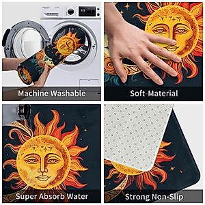 Stars and Sun Moon Welcome Door Mat Soft Floor Carpet Bath Rugs, 16x24in Area Rug for Indoor Outdoor Bathroom Kitchen Living Room Decoration