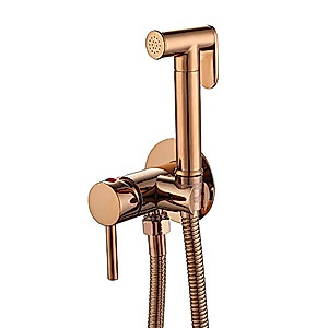MINJING Handheld Bidet Sprayer for Toilet, Rose Gold Cloth Diaper Sprayer Kit Wall Mounted Brass Bidet Sprayer Set Single Handle Toilet Bidet Sprayer Kit with 150cm Shower Hose,Round