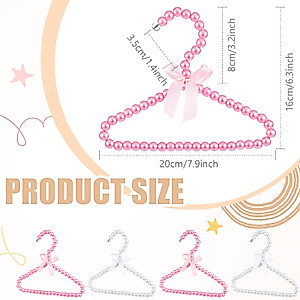Wesiti 10 Pcs Small Pearl Hanger Mini Pearl Clothes Hangers Small Pearl Clothes Beads Hangers Metal Elegant Hangers with Ribbon for Women Dog Cat (Pink,White)