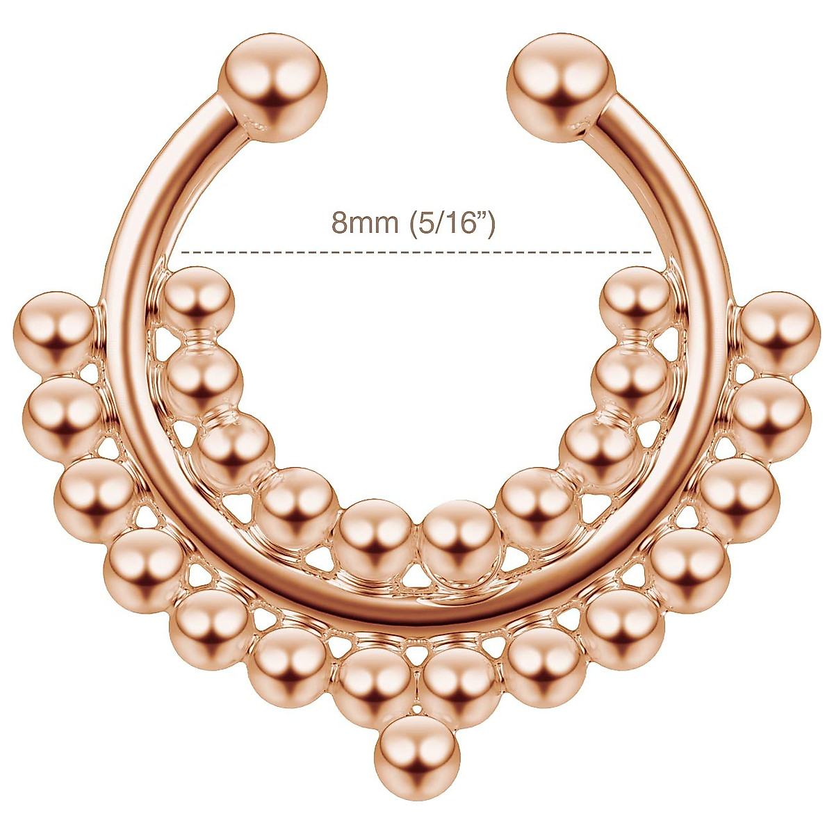 Evonix 16g Fake Septum Ring Rose Gold Bull Faux Bone Nose Piercing Jewelry For Women Men Rhodium-Plated 8mm