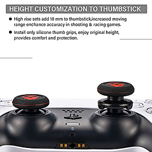 Playrealm FPS Thumbstick Extender x 2 & Printing Rubber Silicone Grip Cover x 4 for PS5 Dualsenese & PS4 Controller (Ghost Red & Blue)