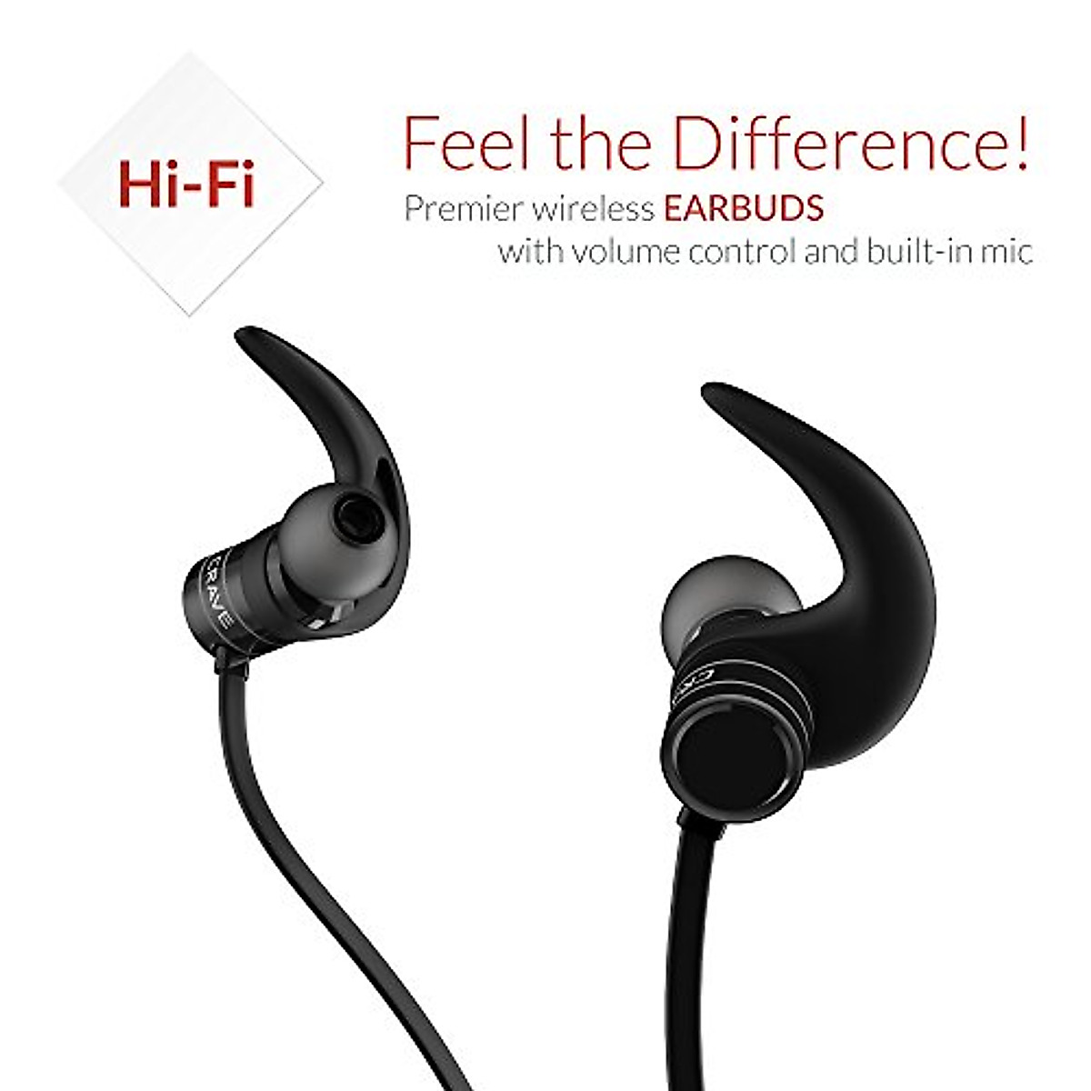 Crave Octane Wireless Bluetooth Earphones, in-Ear Sweat and Water Resistant Stereo Headphones Earbuds with 8 Hour Battery, Magnetic Ends, Built-in Mic - Black