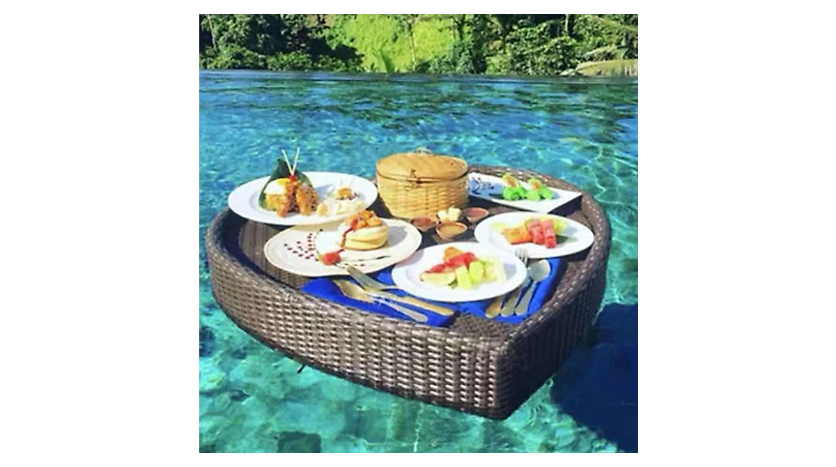 SHUI Rattan Woven Serving Tray for Pool & Party | Luxury Floating Table