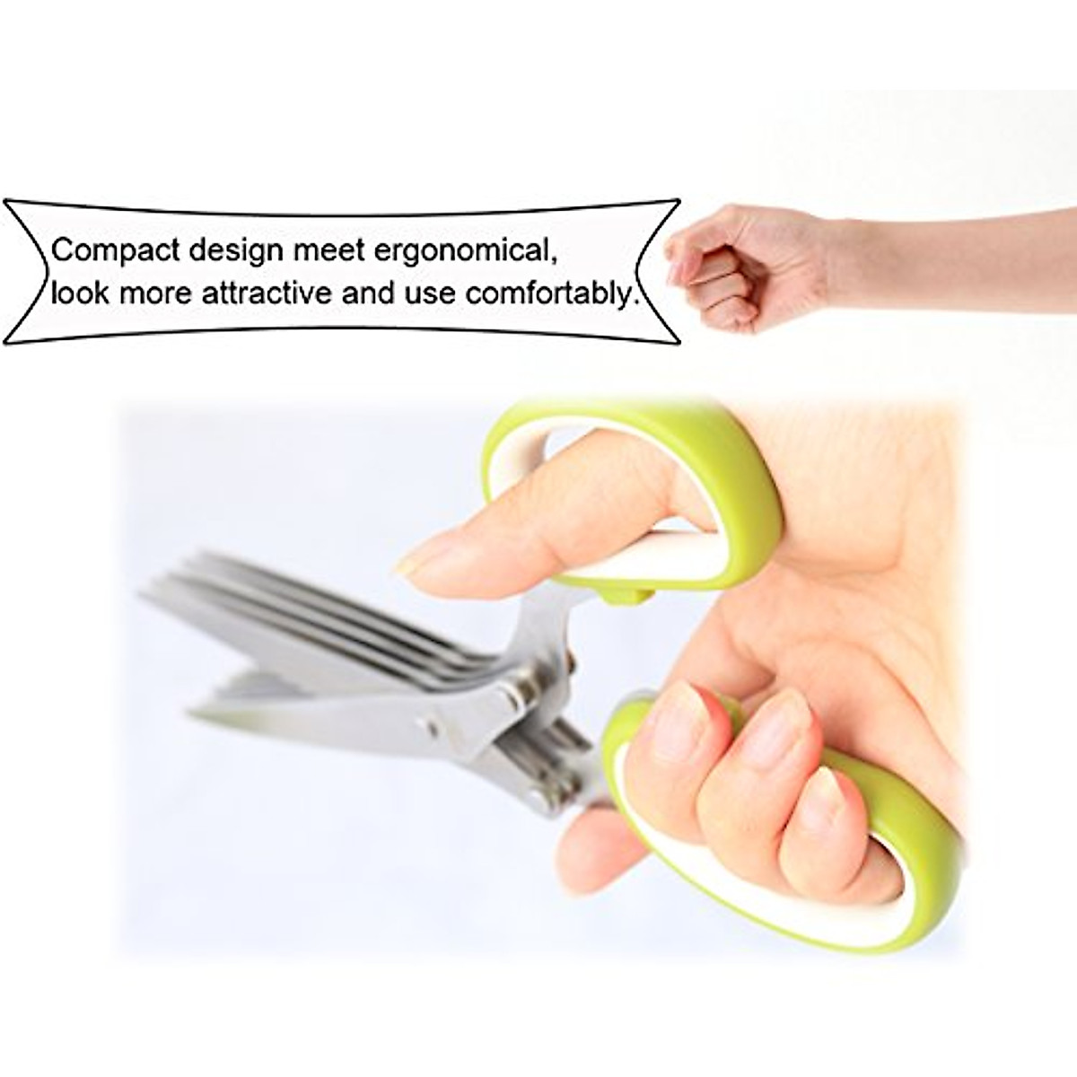Joyoldelf Gourmet Herb Scissors Set - Master Culinary Multipurpose Cutting Shears with Stainless Steel 5 Blades, Herb Stripper, Safety Cover and Cleaning Comb for Cutting Cilantro Onion Salad