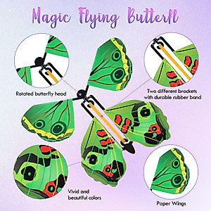 Lenwen 100 Pcs Magic Flying Butterfly Wind up Paper Butterflies That Fly Rubber Band Powered for Bookmark Card Surprise Gift Wedding Birthday Party 10 Styles, 4.41 x 4.92 Inch