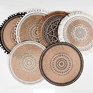 Round Jute Woven Placemat, Farmhouse Non-Slip Table Mats with Tassel for Kitchen Dining Table Decor Photo Props, 15 Inch(4)