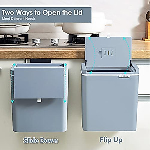 Kitchen Compost Bin with Lid - FODISU 2.4 Gallon Hanging Trash Can for Counter Top or Under Sink, 9 Liter Under Sink Garbage Can, Plastic Wall-Mounted Waste Bin for Kitchen Cabinet Door, Bathroom, RV