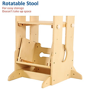 Bateso Toddler Standing Tower, Adjustable Height Toddler Kitchen Stool Helper for Kids 1-6, Toddler Kitchen Step Stool with 2 Detachable Nets, Wooden Montessori Toddler Tower for Kitchen Counter