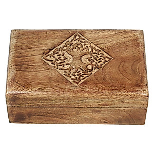 Ajuny Hand Carved Decorative Wooden Jewelry Box Celtic Centre Design Rustic Finish Keepsake Storage Travel Organizer Treasure Chest Trinket Holder Great for Gifts