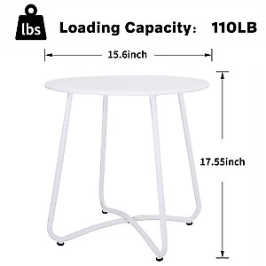 CaiFang Patio Side Table, Outdoor Metal End Table Small Round Side Table Waterproof Portable Coffee Table for Garden, Porch, Balcony, Yard, White