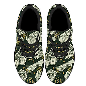 Sonzj-II Money Pattern Fashion Ultra Lightweight Running Sneakers Men Women 100 Dollar Bill Print Walking Tennis Shoes Black Size 8