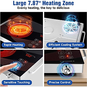 TYEMUI Electric Hot Plate Single Burner for Cooking, Portable Countertop Free Standing Stove Single Burner, 2200 watts Glass Ceramic Cooktop with Timer…