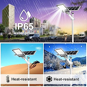 3000W Solar LED Street Light Outdoor, 450000LM Solar Parking Lot Lights Commercial, IP65 Waterproof Dusk to Dawn Security LED Flood Light, 6500K Large Solar Lights with Remote Control, 1 PACK