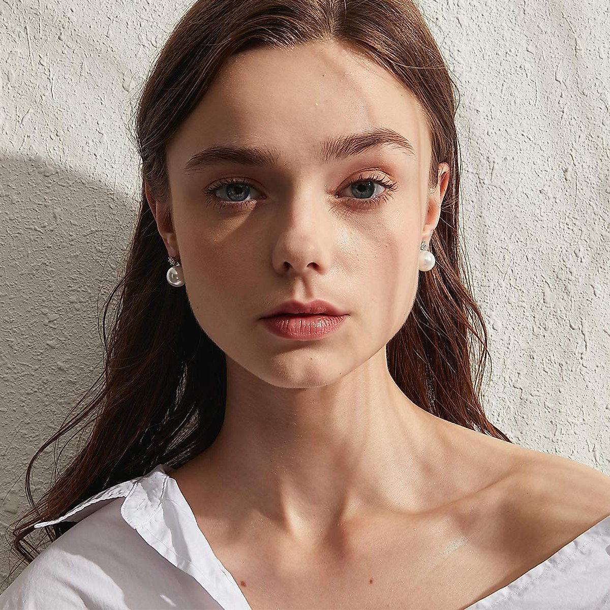 Pearl Stud Earrings Pearl Diamond Earrings for Women Pearl Stud Sterling Silver Pearl Earrings Dangle Silver Pearl Earrings for Women Han han Pearl Earrings Large Pearl Stud with Diamond 13MM